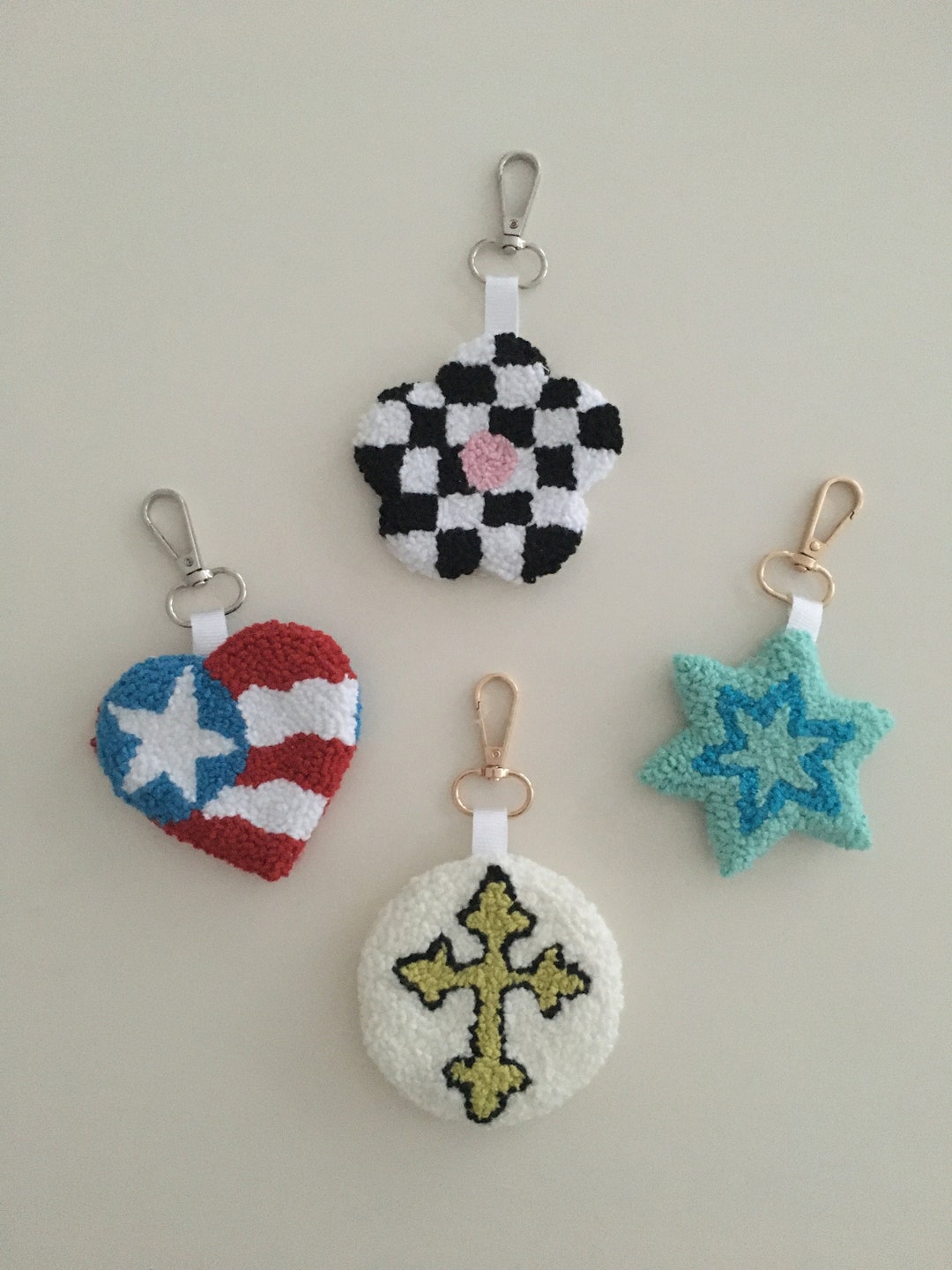 Punch Needle Keyring, Punch Needle Bag Charm and Car Mirror Hanging ...