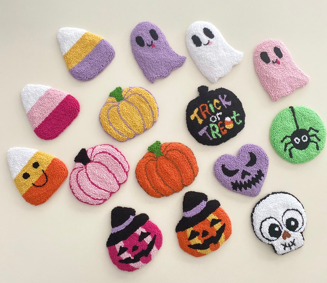 Halloween Mug Rugs, Punch Needle Pumpkin and Ghost Coasters, Handmade ...