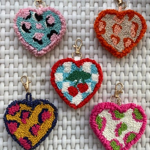 Punch Embroidered Heart Keychain: Handmade Bag Accessory - Etsy