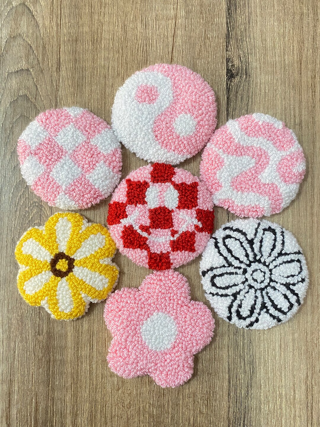 Punch Needle Set of 2 Car Coasters , Handmade Coaster, Gift for New Car ...