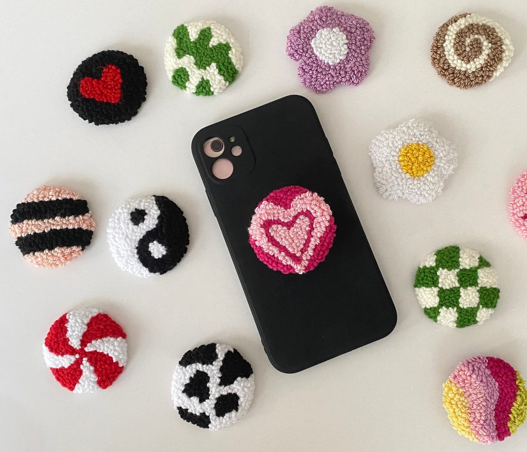Punch Needle Tufted Phone Grip: Handmade Cell Phone Holder - Etsy