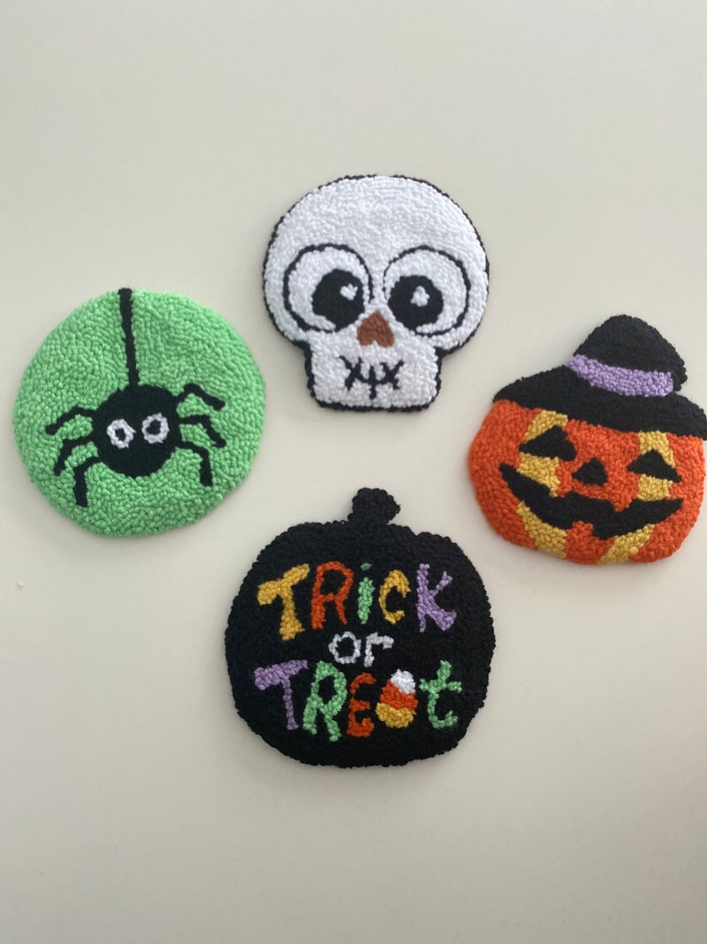 Halloween Mug Rugs Punch Needle Pumpkin and Ghost Coasters - Etsy