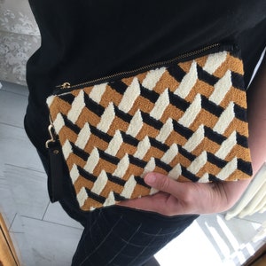 Punch Needle Embroidery Geometric Pattern Clutch Bag, Handmade Women ...