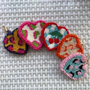 Punch Embroidered Heart Keychain: Handmade Bag Accessory - Etsy