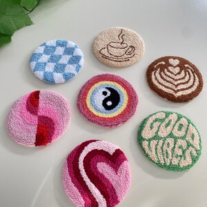 Handmade Tufted Punch Needle Coasters: Colorful Mug Rugs - Etsy