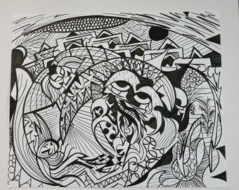 Wood Box With Unique Abstract Line Art Black and White Design - Etsy