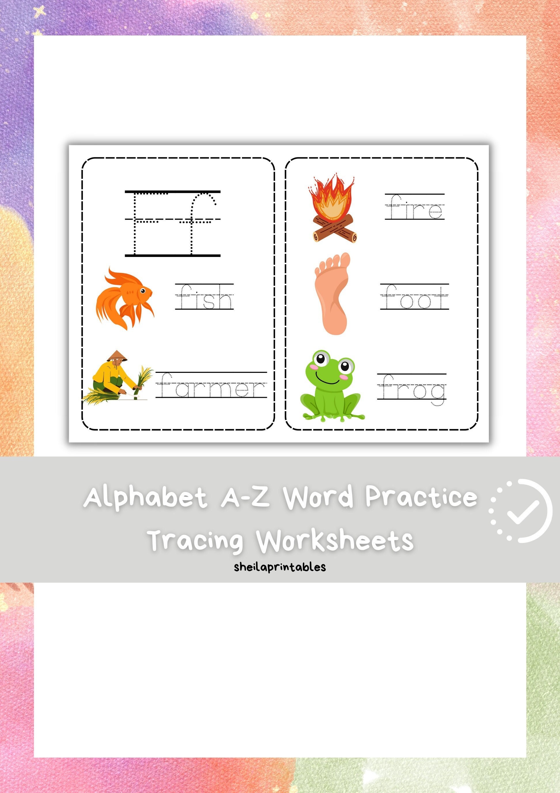 Alphabet A-Z Word Worksheets 20 pages Printable Tracing Writing ...