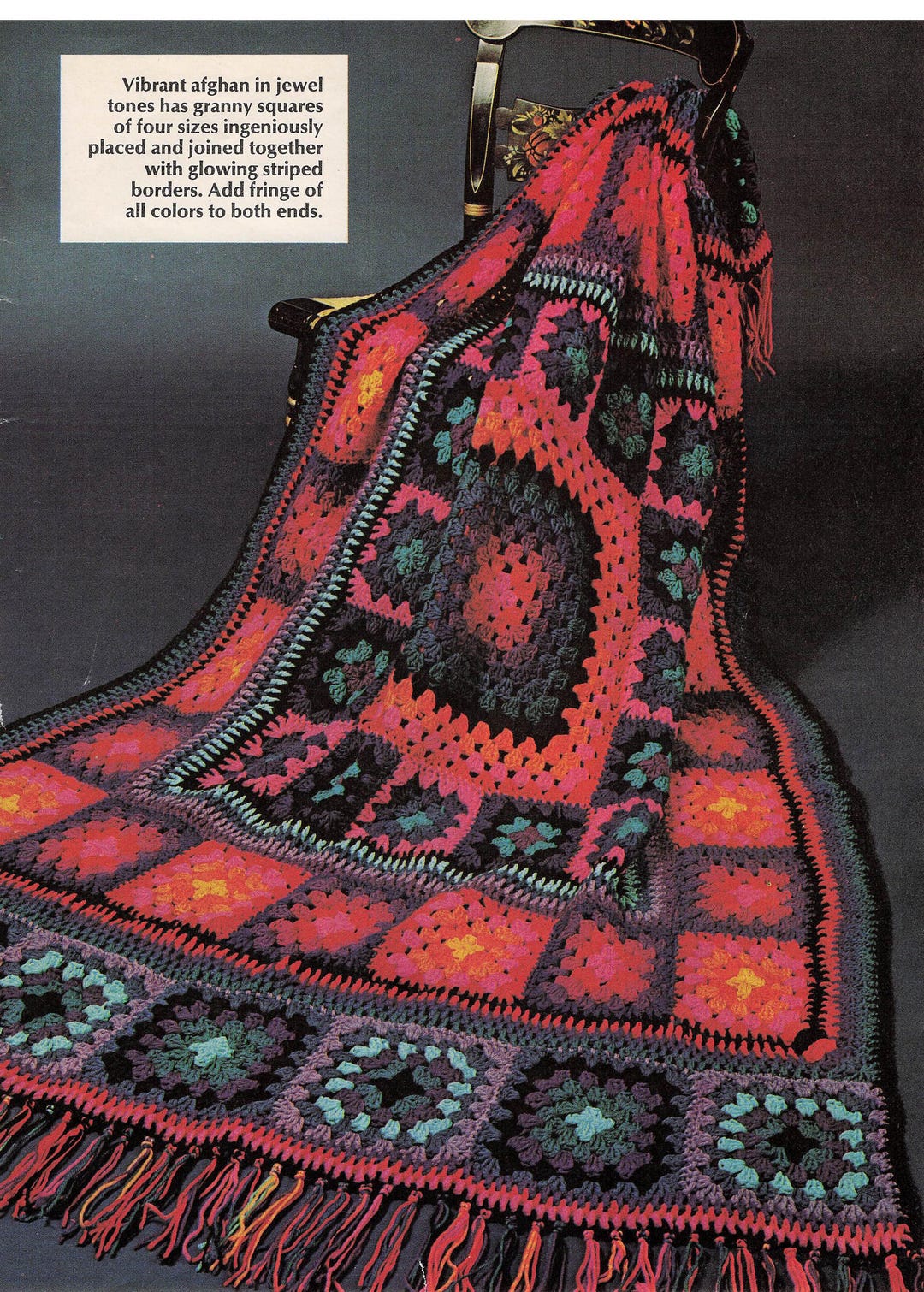 Jewel Granny Square Afghan Vintage Crochet Pattern, Granny Square ...