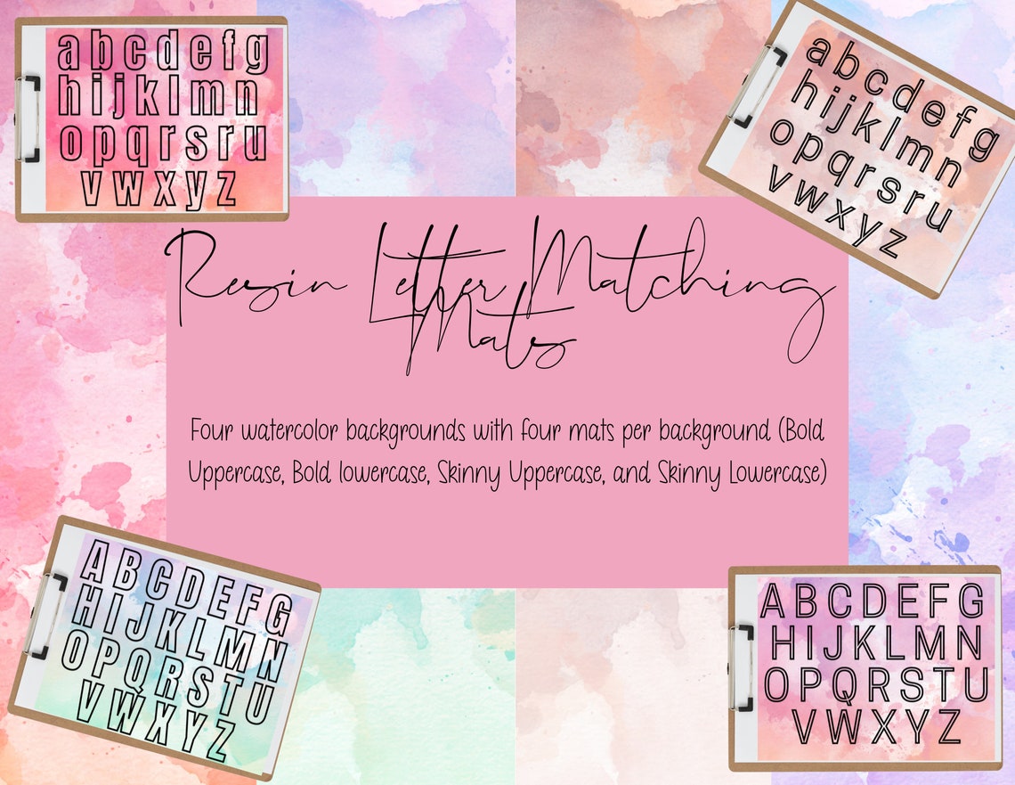Watercolor Printable Alphabet Mat Resin Letter Match | Etsy