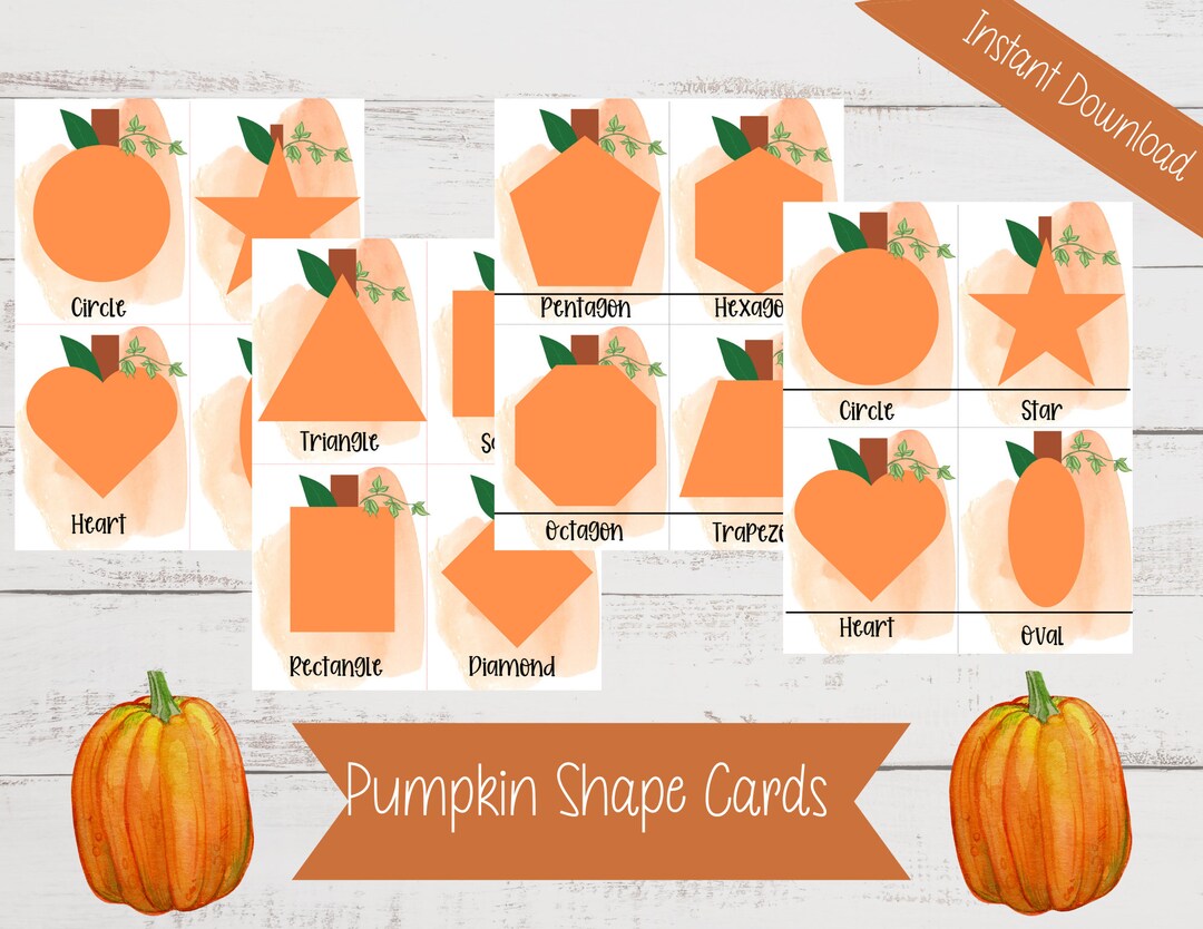 Pumpkin Preschool Printable, Preschool Shape Cards, Pumpkin Printable ...
