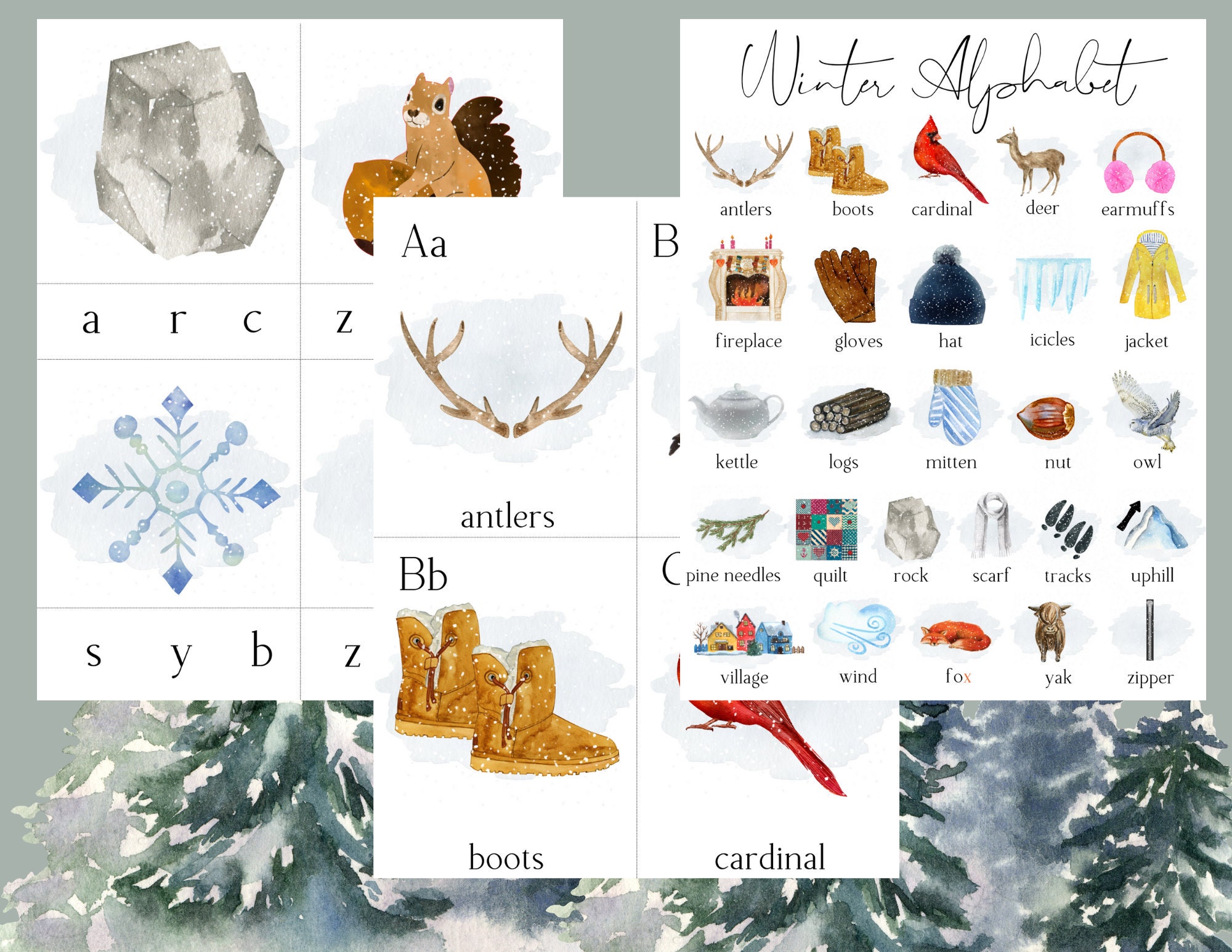 Winter Alphabet Bundle | A-Z Flashcards | Beginning Sound Clip Cards ...