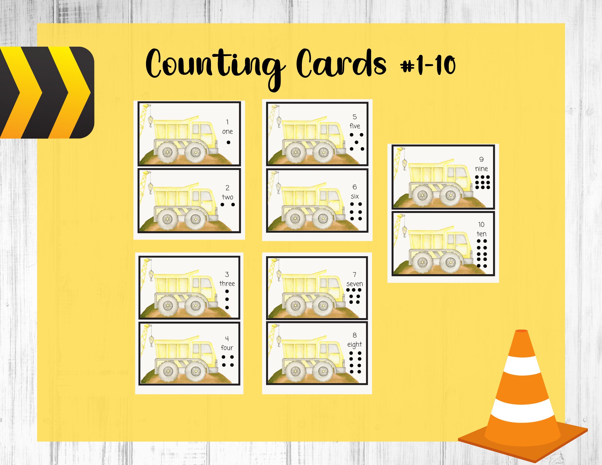 Construction Truck Cards, Construction Printable, Counting Cards, Loose ...