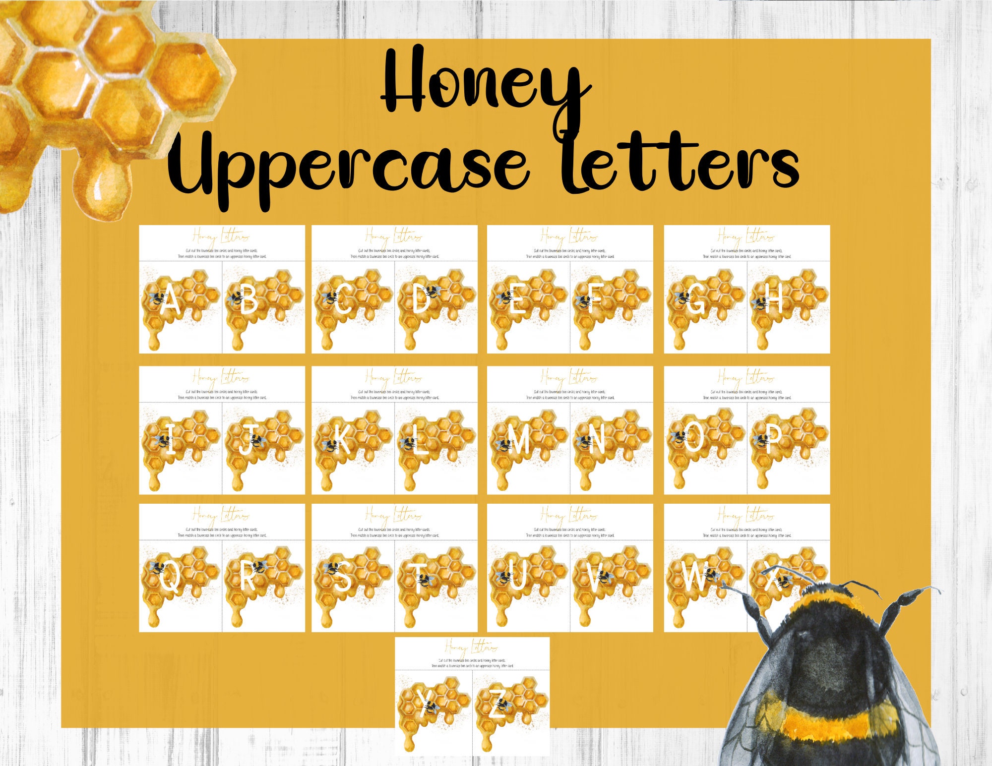 Preschool Bee Printable, Bee Homeschool Printable, Letter Match ...