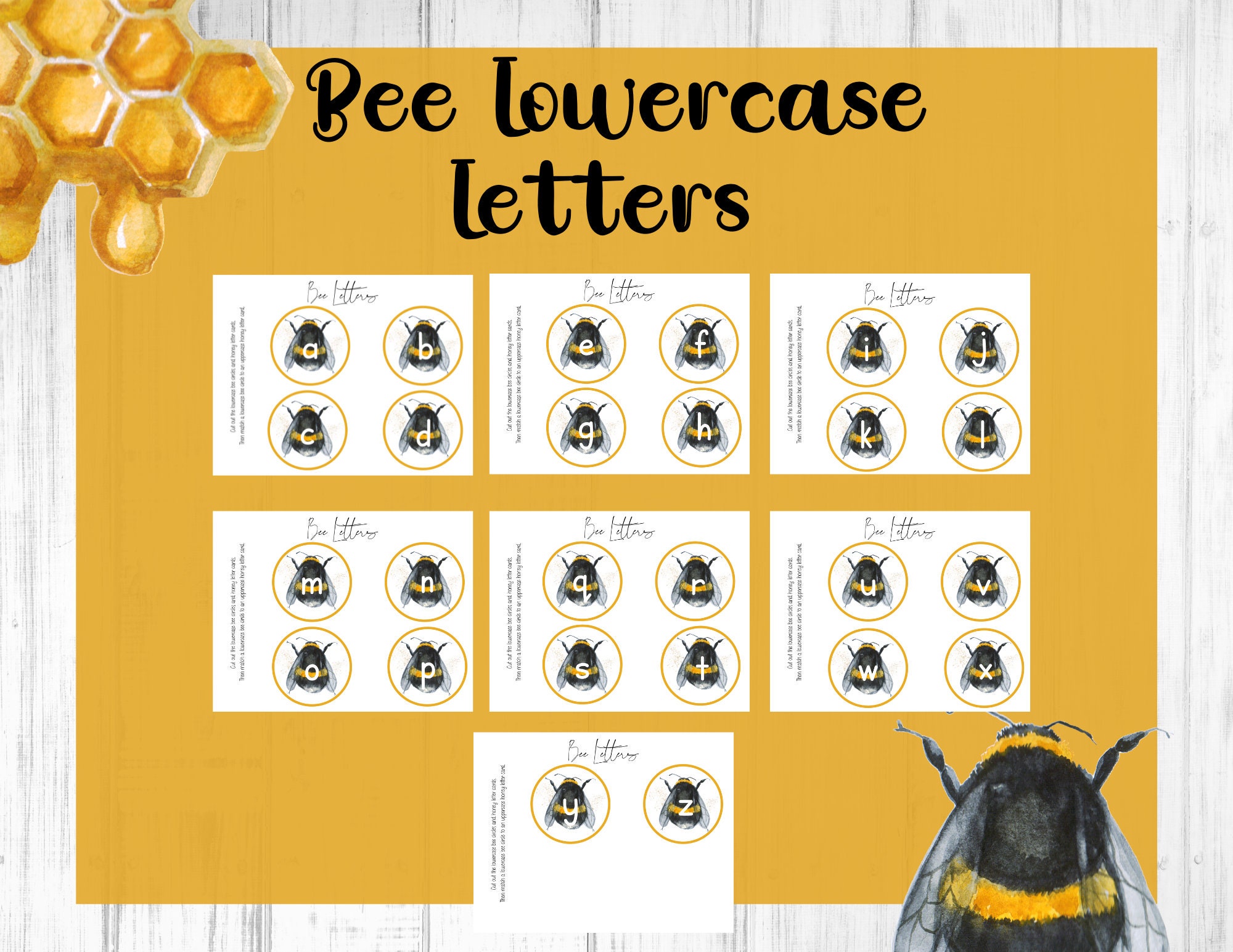 Preschool Bee Printable, Bee Homeschool Printable, Letter Match ...