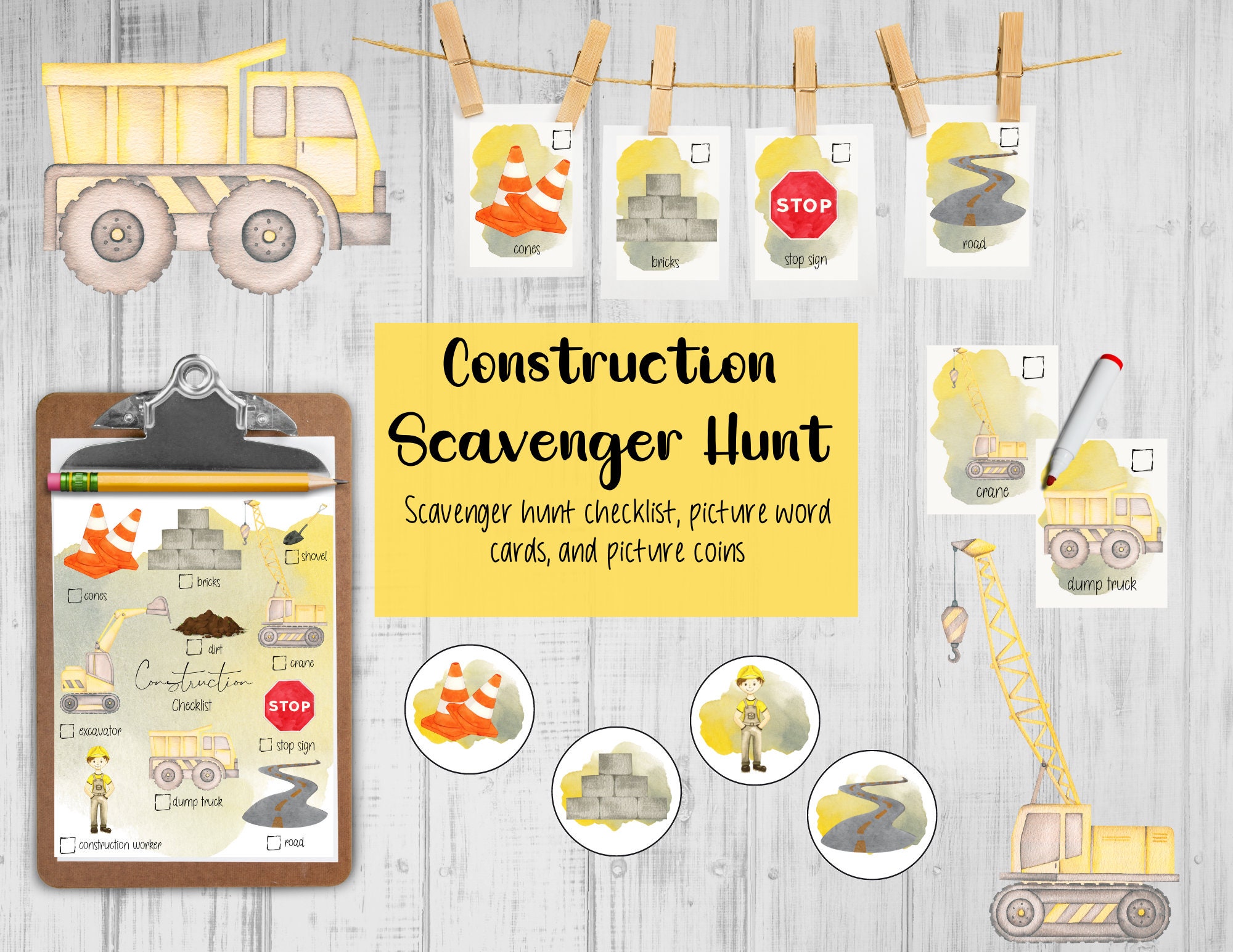 Construction Scavenger Hunt, Preschool Printable Activity, Construction ...
