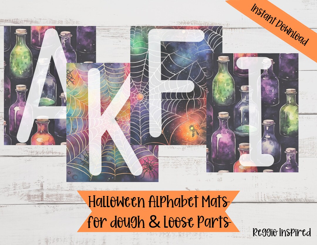 Halloween Watercolor Alphabet Mats, Play Dough Mats, Loose Parts Play ...