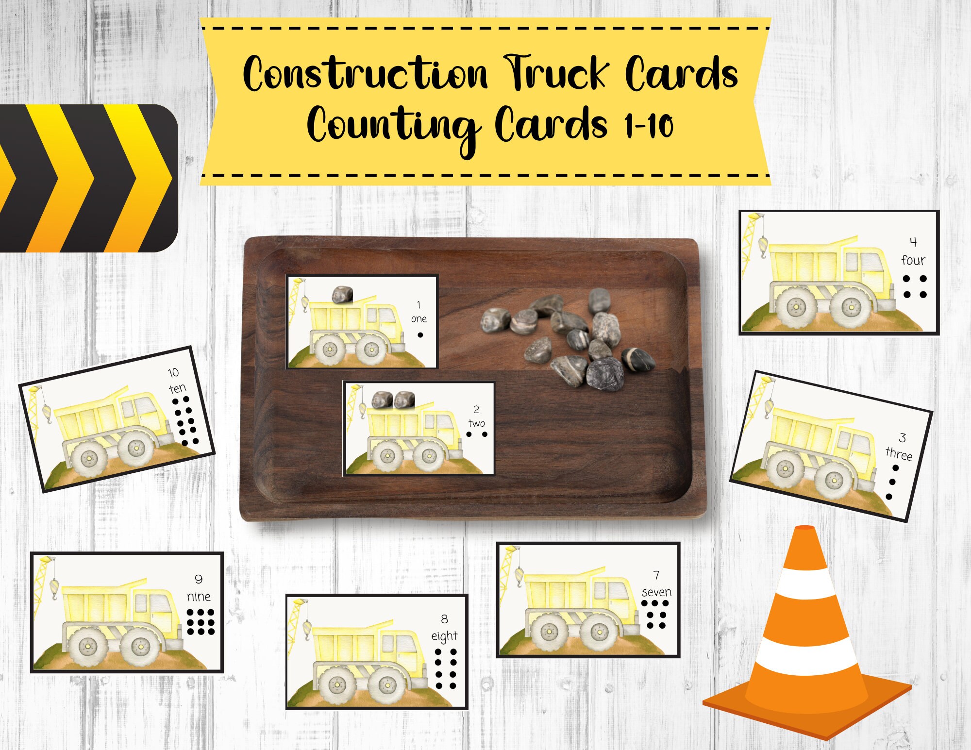 Construction Truck Cards, Construction Printable, Counting Cards, Loose ...