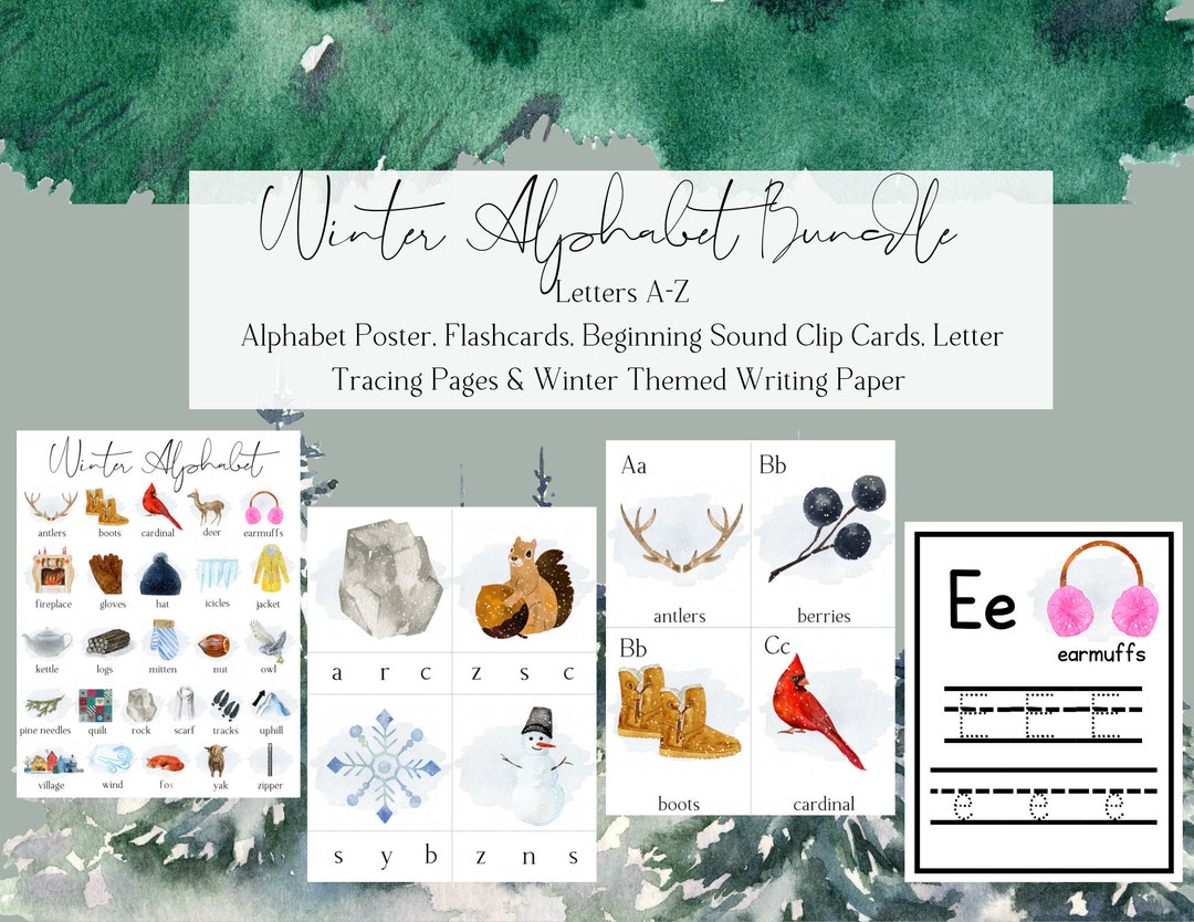 Winter Alphabet Bundle A-Z Flashcards Beginning Sound Clip - Etsy