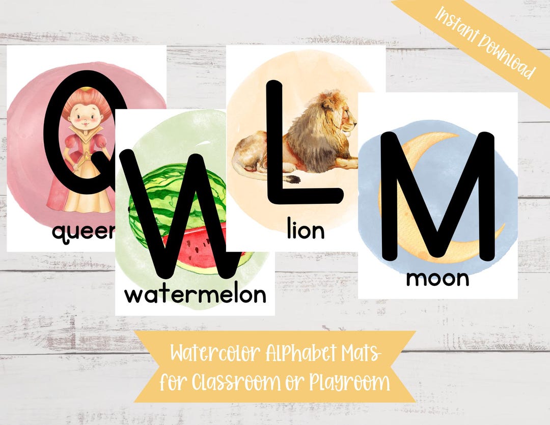 Watercolor Alphabet Sigs, Preschool Classroom Alphabet Decor, Playroom ...