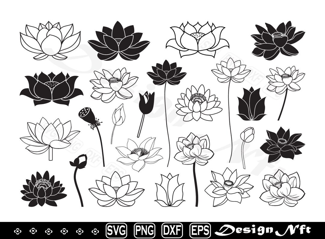 Lotus Flower Svg, Cut File for Silhouette, Eps, Dxf, Png, Clipart ...