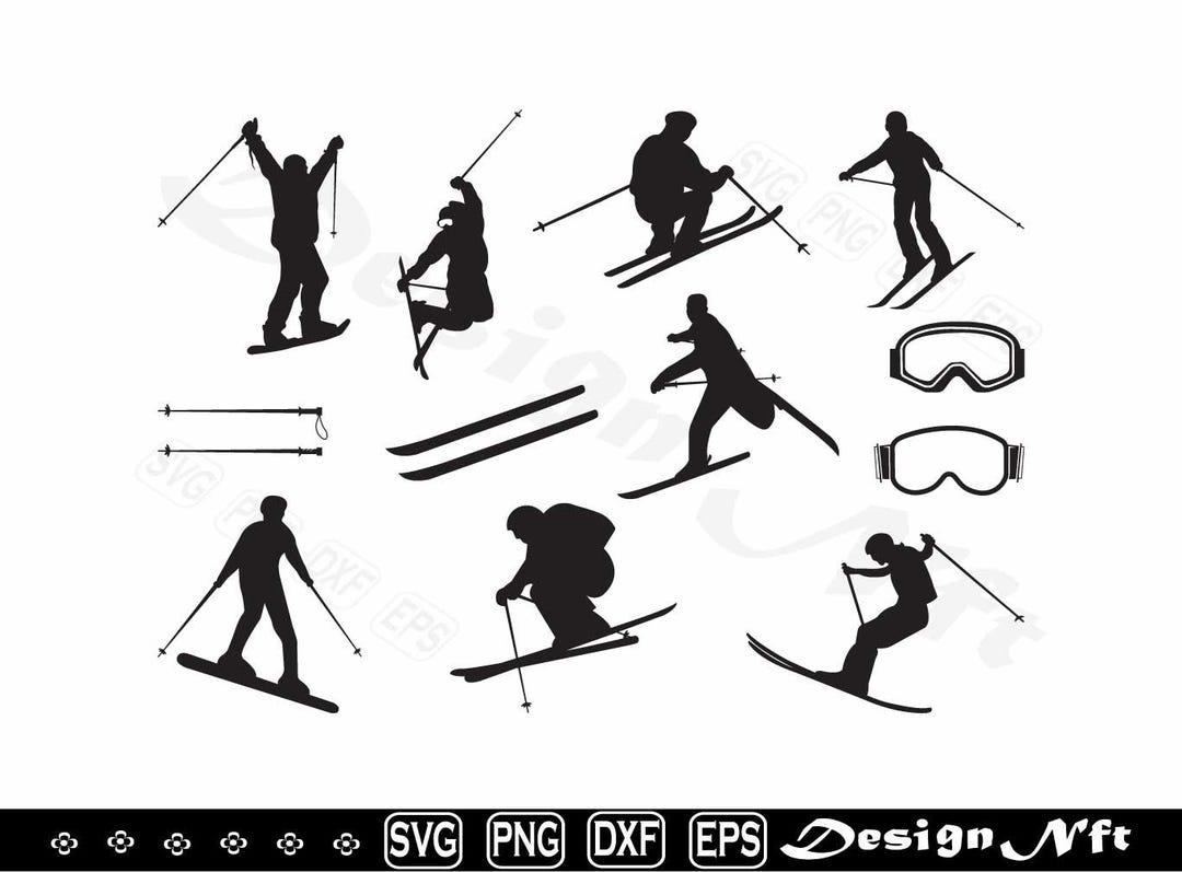 Skiing Svg, Clipart, Cut Files for Silhouette, Vector, Dxf, Eps, Png ...