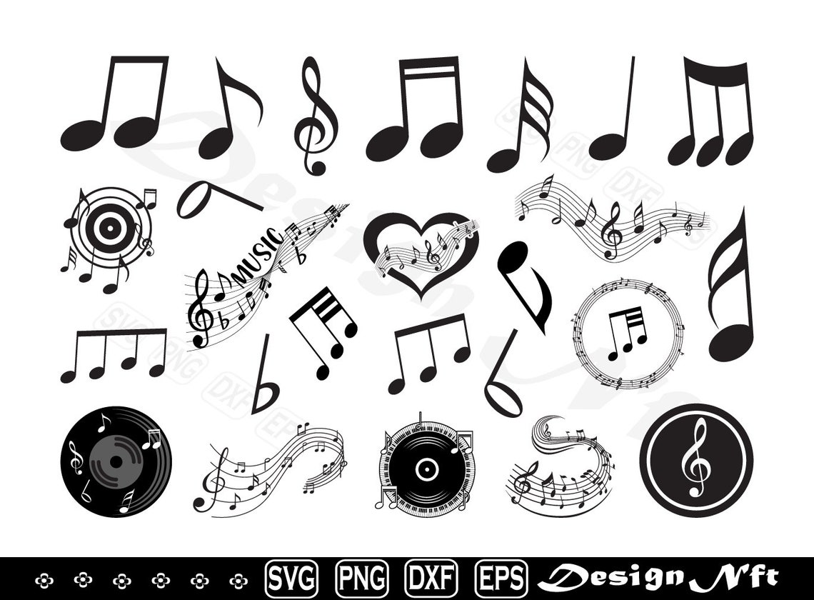 Music Notes Svg, Clipart, Cut Files for Silhouette, Vector, Dxf, Eps ...