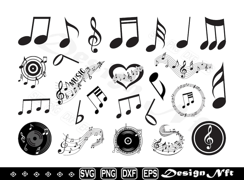 Music Notes Svg, Clipart, Cut Files for Silhouette, Vector, Dxf, Eps ...