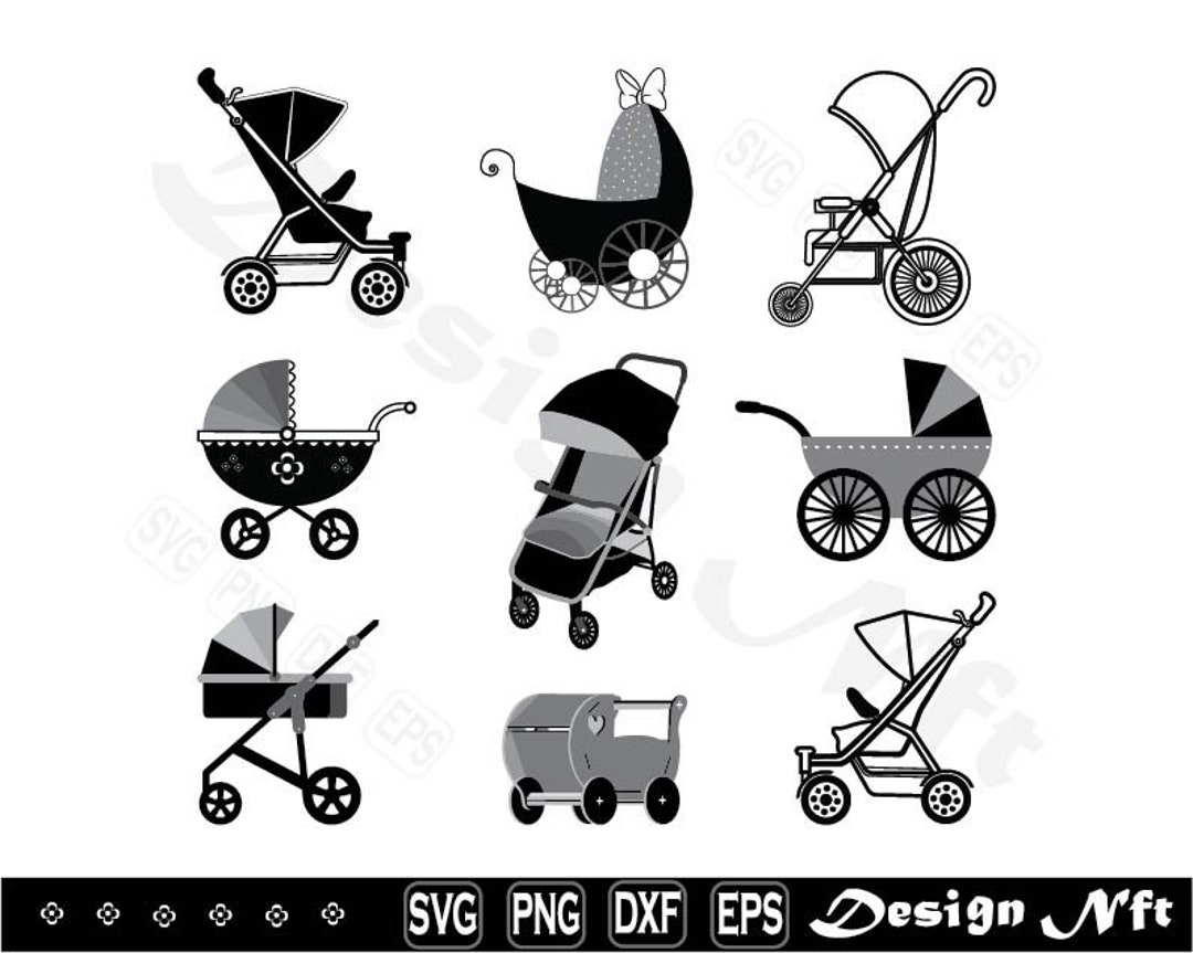 Baby Stroller Svg, Clipart, Cut Files for Silhouette, Vector, Dxf, Eps ...