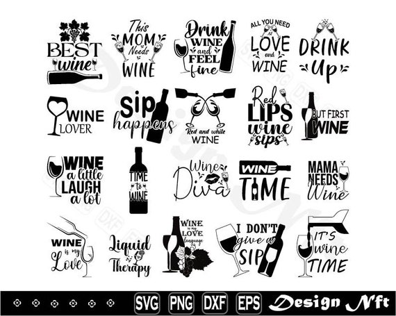 Wine Svg Clipart Cut Files for Silhouette Vector Png Dxf - Etsy