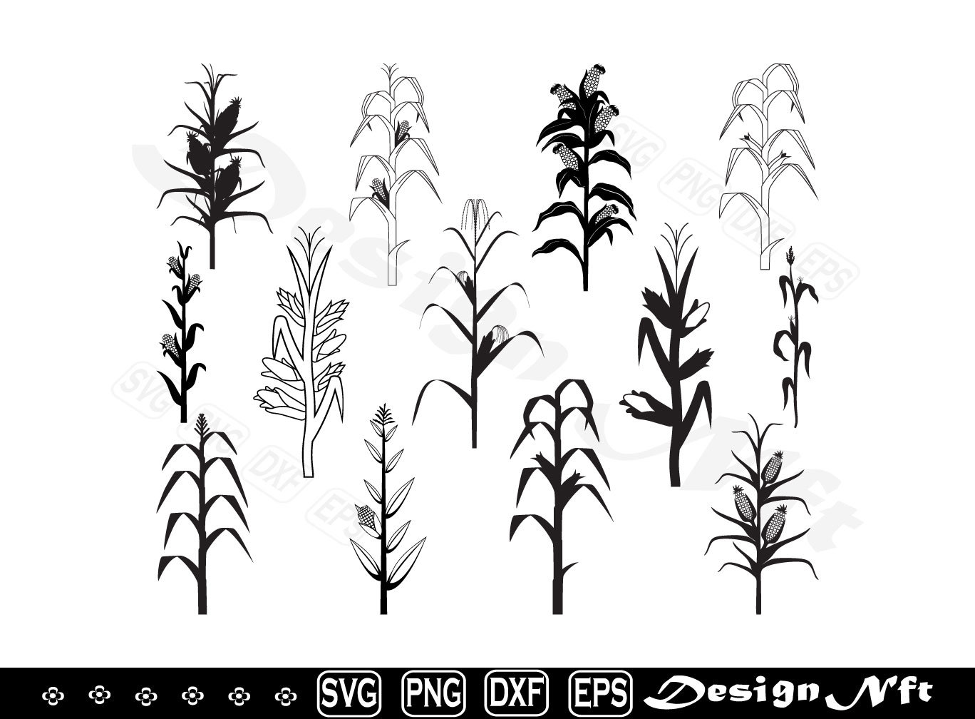 Corn Stalk Svg, Clipart, Cut Files for Silhouette, Vector, Dxf, Eps ...