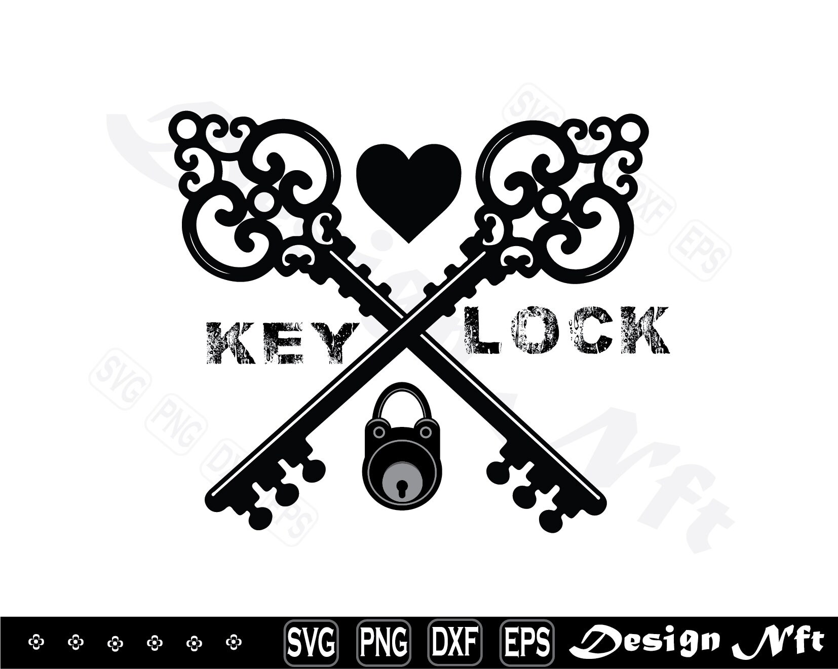 png Key and lockVector Key and lock Cut Files for Silhouette dxf Design ...