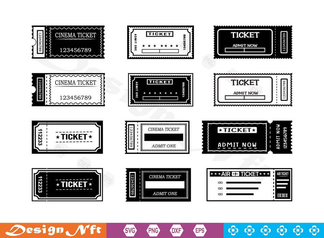 Ticket Svg, Clipart, Cut Files for Silhouette, Vector, Dxf, Eps, Png ...