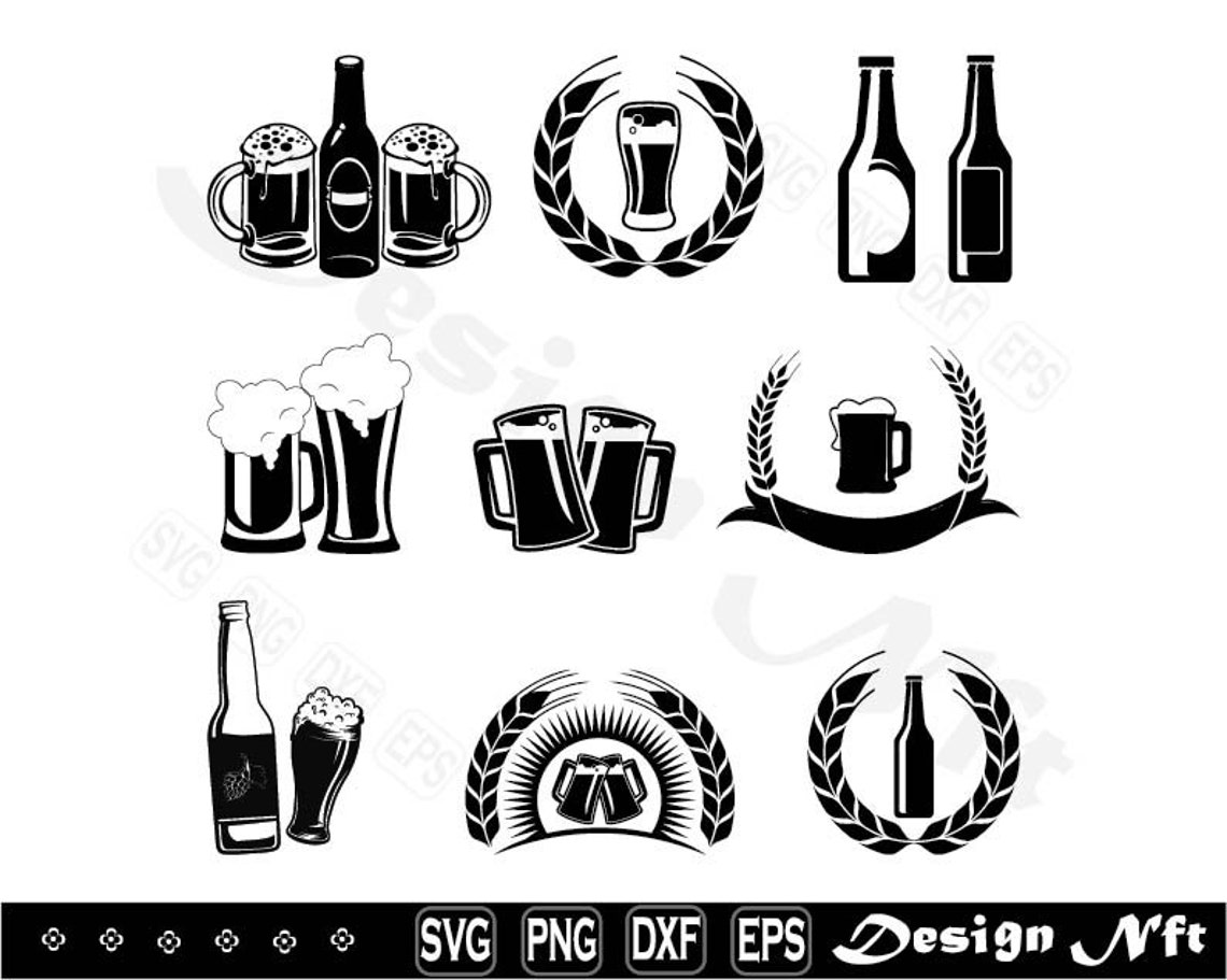 Beer Glass and Bottle Svg, Clipart, Cut Files for Silhouette, Vector ...