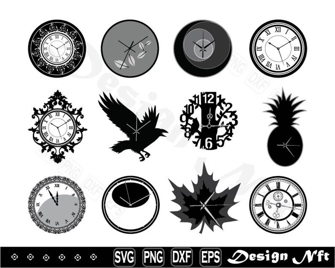 Clock Svg, Clipart, Cut Files for Silhouette, Vector, Dxf, Eps, Png ...