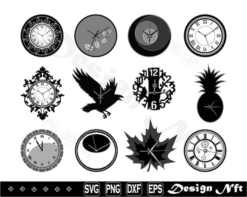 Clock Svg, Clipart, Cut Files for Silhouette, Vector, Dxf, Eps, Png ...