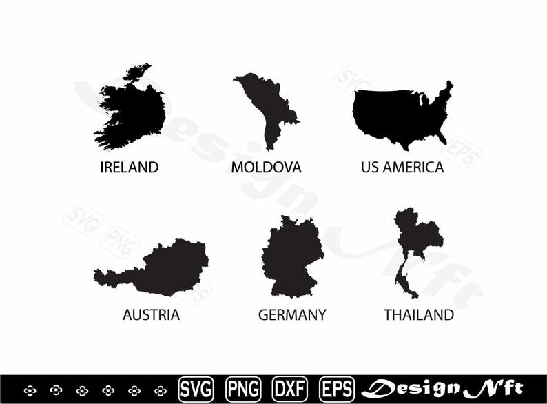 Countries Map SVG Cut File (eps, Png, Dxf) (digital Download) - Etsy Canada