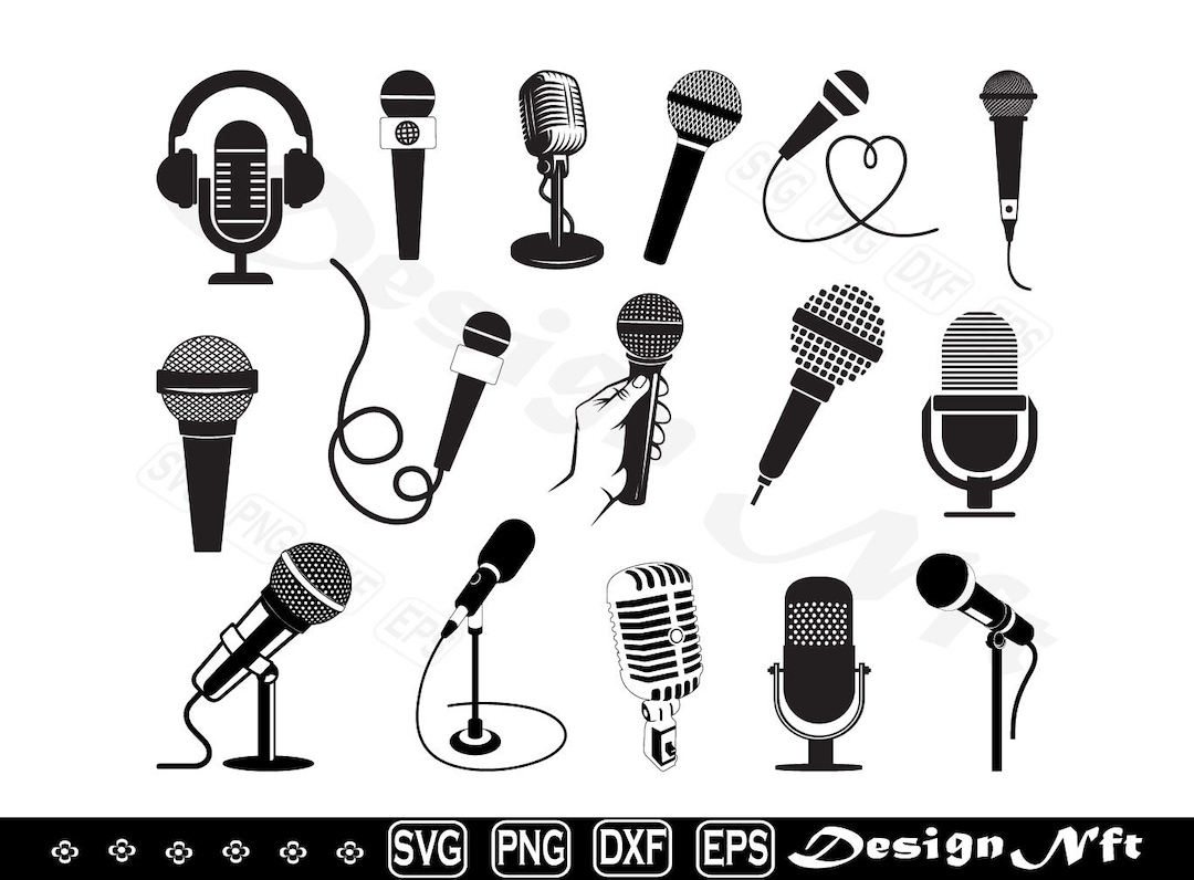 Microphone Svg, Clipart, Cut Files for Silhouette, Vector, Dxf, Eps ...