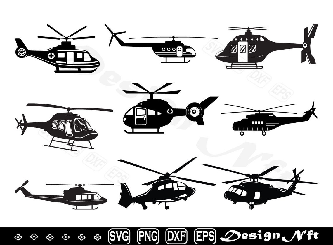 Military Helicopters Svg, Clipart, Cut Files for Silhouette, Vector ...