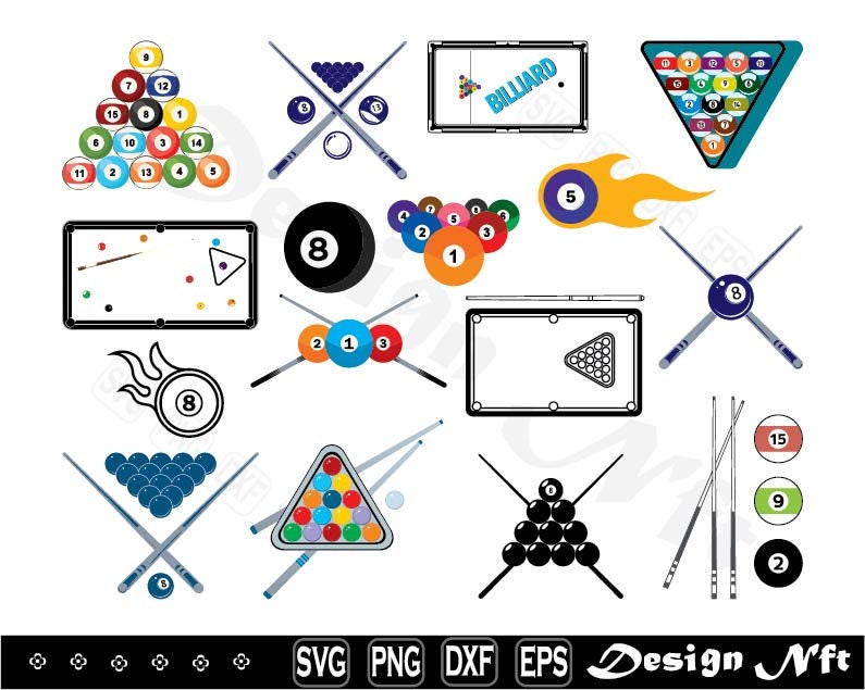 Billiard Svg, Clipart, Cut Files for Silhouette, Vector, Dxf, Eps, Png ...