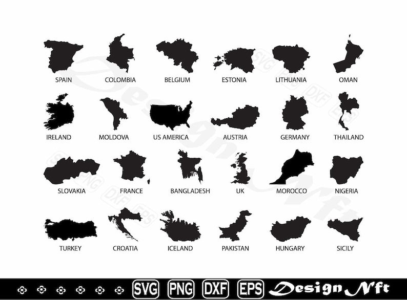 Countries Map SVG Cut File (eps, Png, Dxf) (digital Download) - Etsy Canada