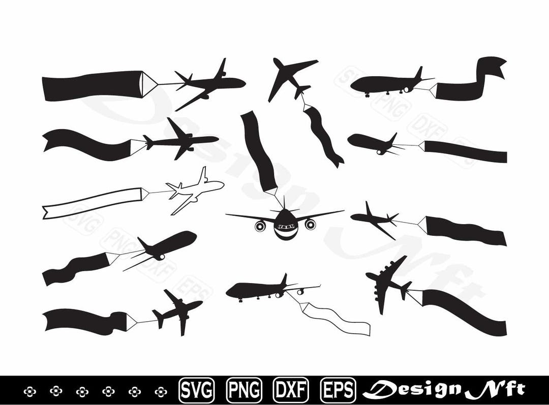 Airplane Banner Svg, Clipart, Cut Files for Silhouette, Vector, Dxf ...