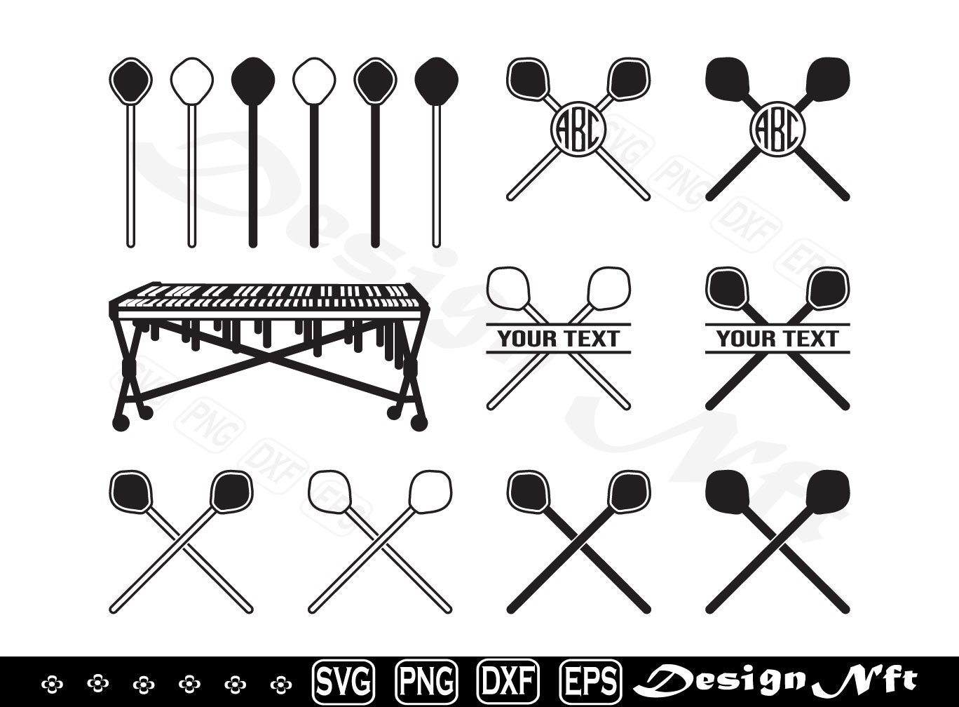 Marimba Mallets Svg, Marimba Svg, Clipart, Cut Files for Silhouette, Vector, Dxf, Eps, Png ...