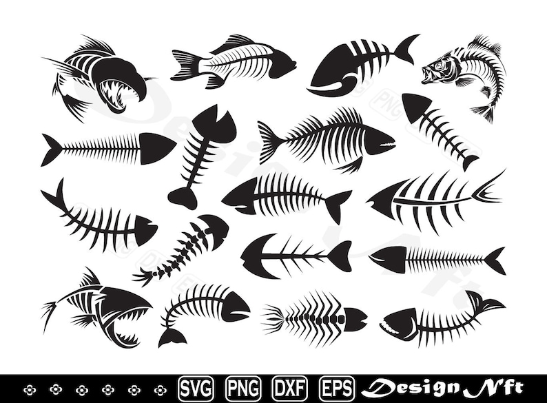 Fish Bone Svg Clipart Cut Files for Silhouette Vector Dxf - Etsy