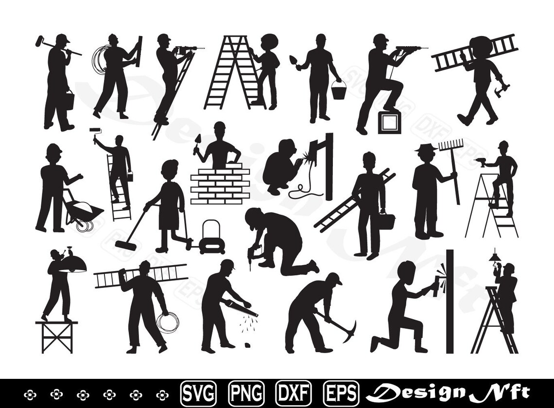Construction Workers SVG, Clipart, Cut Files for Silhouette, Vector ...