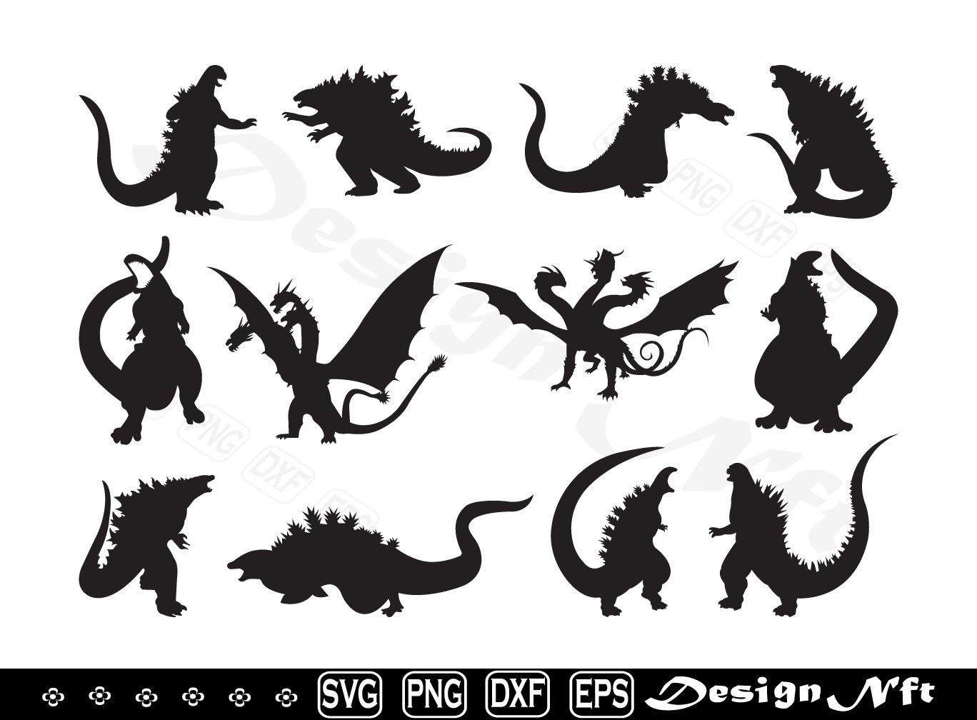 Godzilla Svg, Ghidorah Svg, Rodan Godzilla Svg, Cut File for Silhouette ...
