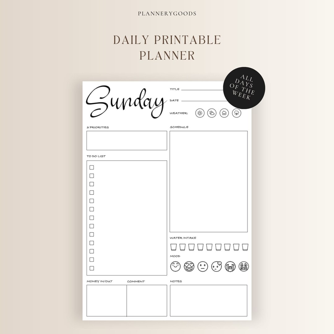 Daily Printable, Planner, To-do List, Organiser, Schedule, Priorities ...