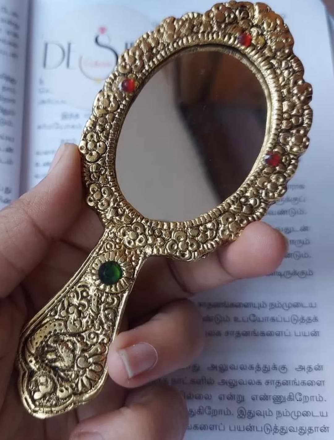 Antique Gold Plated Hand Mirror Vintage Style Vanity Mirror Elegant ...