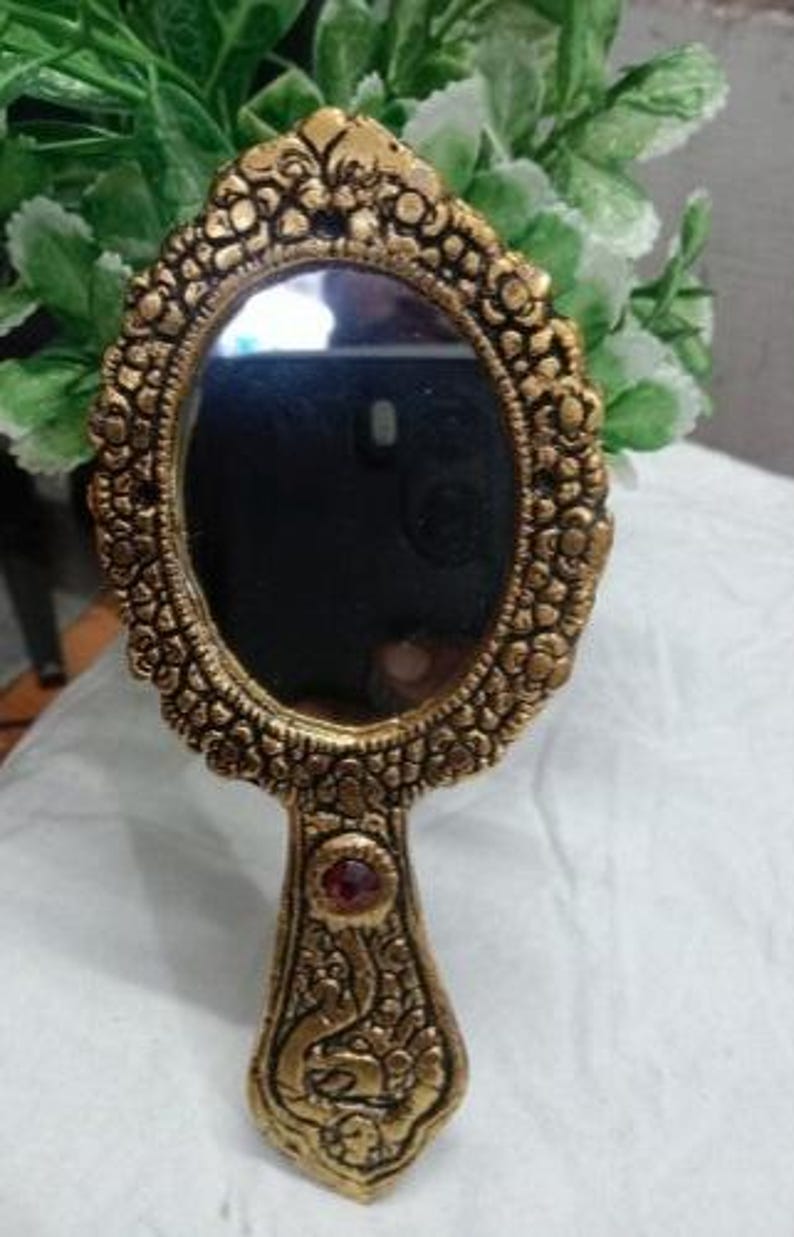 Antique Gold Plated Hand Mirror Vintage Style Vanity Mirror Elegant ...