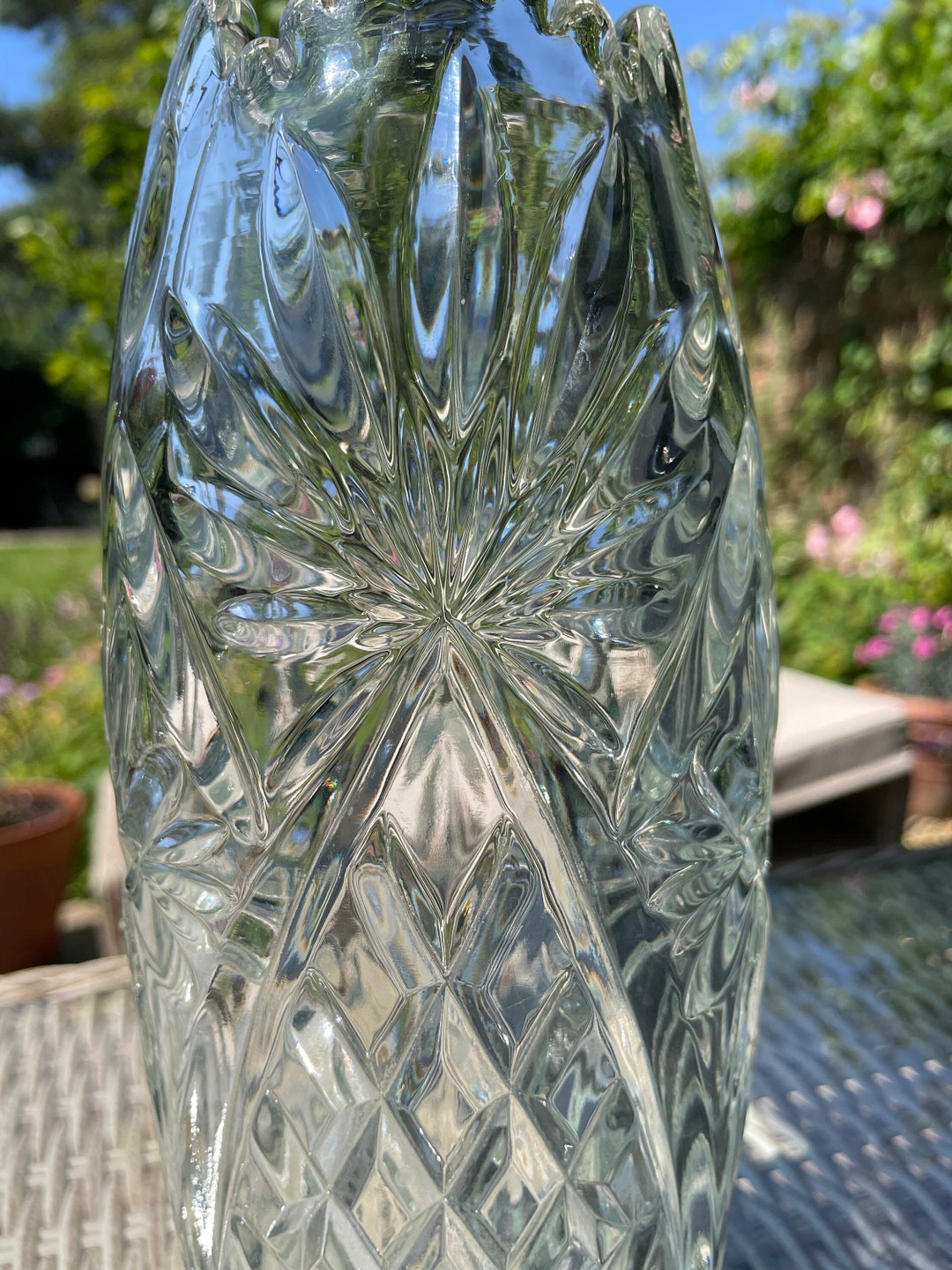 Tall Crystal Vase With Sawtooth Edge Detail - Etsy