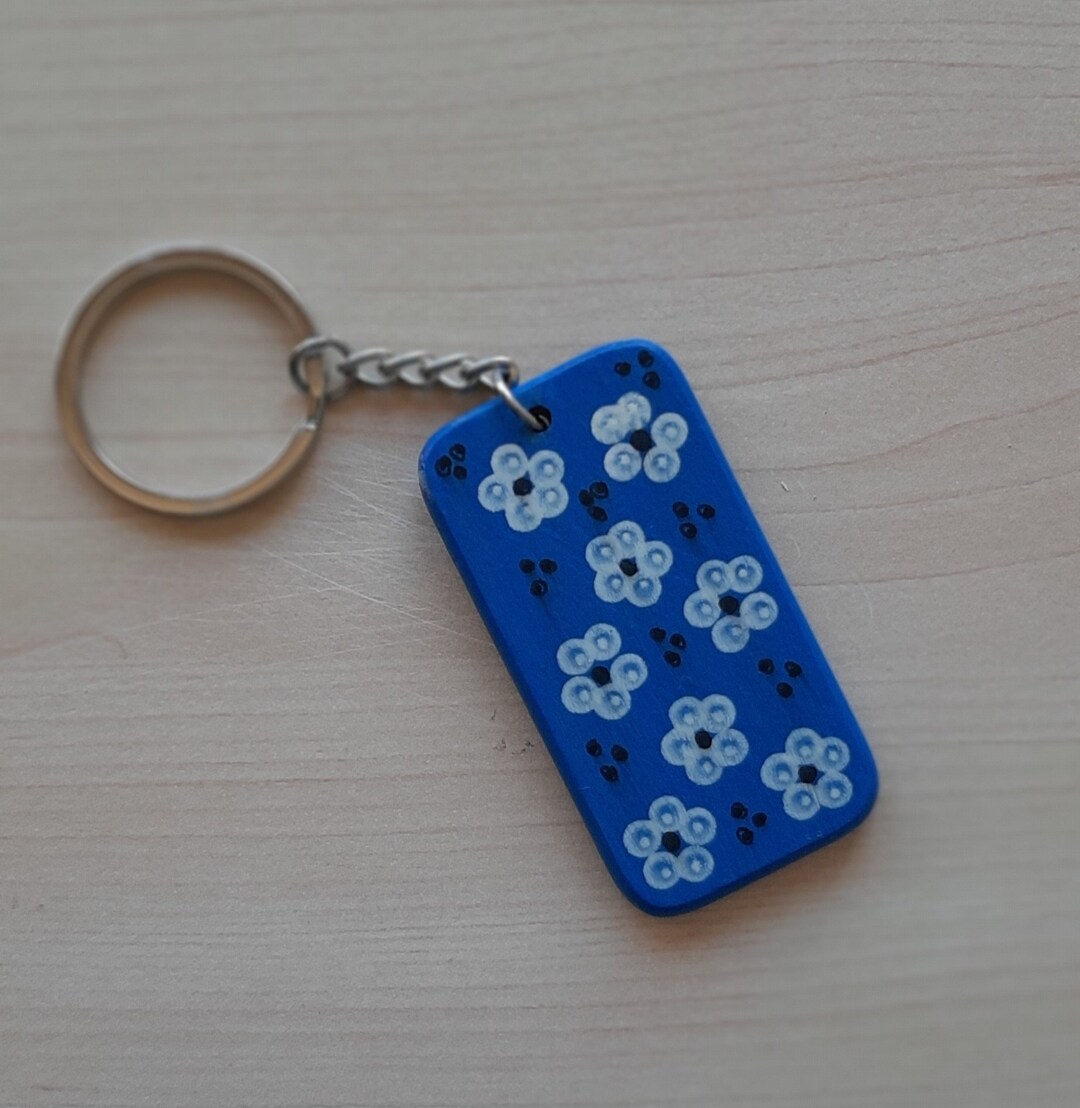 Dark Blue Flower Keyring, Flower Design Keyring, Flower on Keychain ...